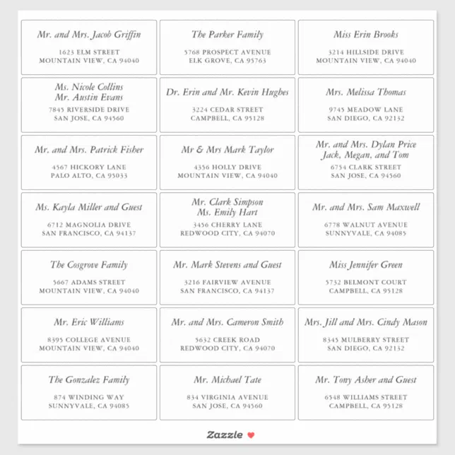 Simply Elegant Custom Wedding Guest Address Labels | Zazzle