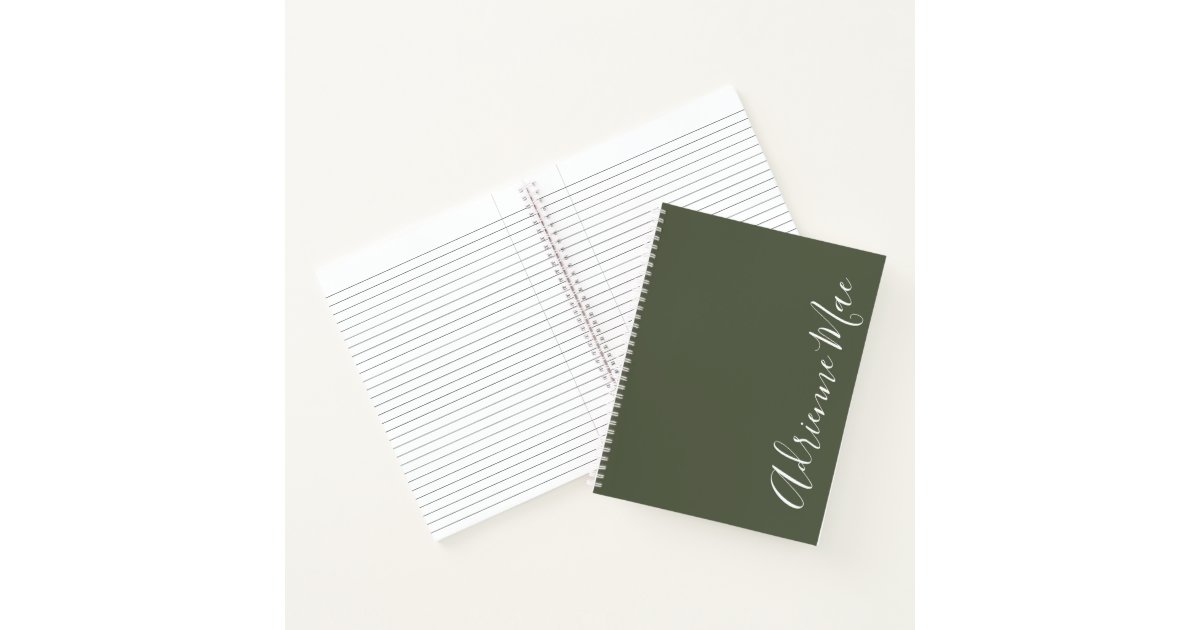 Simply Elegant Dark Chive Green Personalized Notebook | Zazzle