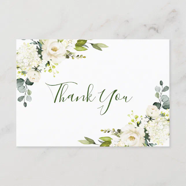 Simply Elegant Eucalyptus White Roses Floral Thank You Card | Zazzle