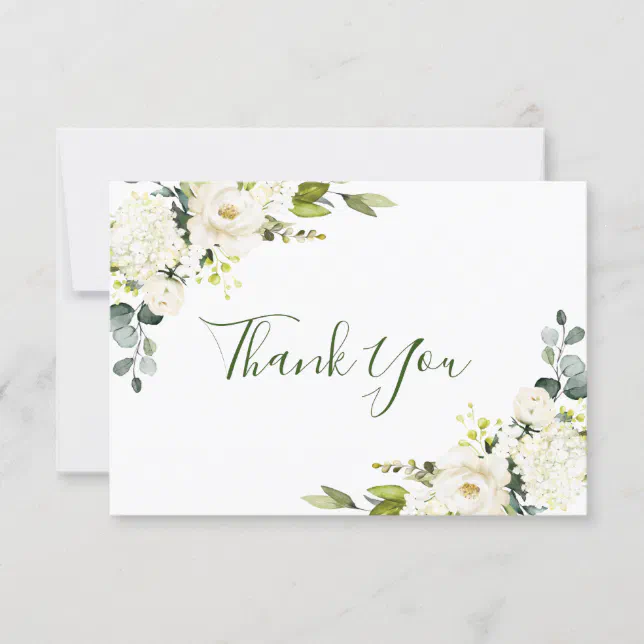 Simply Elegant Eucalyptus White Roses Floral Thank You Card | Zazzle