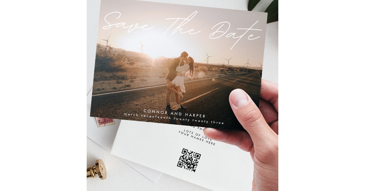 Simply Elegant Photo Text Save The Date QR CODE Announcement | Zazzle