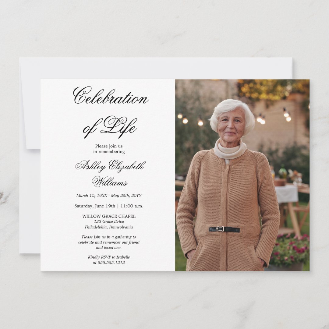 Simply Elegant Photo White Celebration of Life Invitation | Zazzle