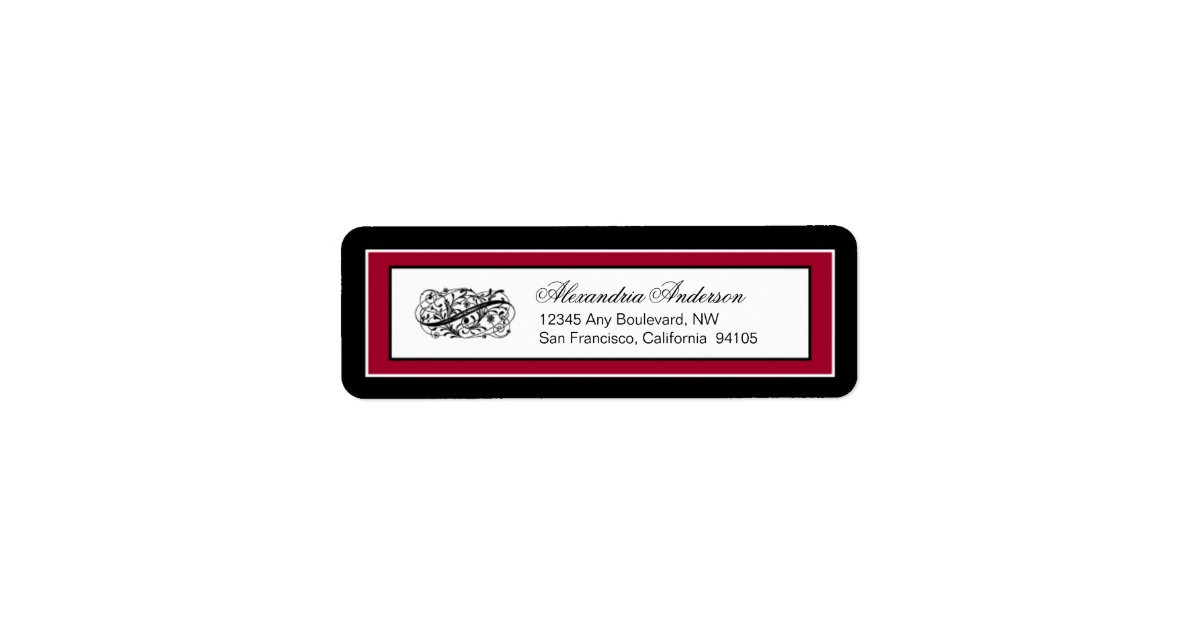 Simply Elegant Return Address Label (black/red) | Zazzle