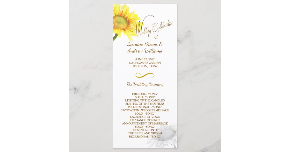 Simply Elegant Sunflower Wedding Program | Zazzle