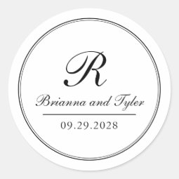 Simply Elegant Traditional Wedding Monogram Classic Round Sticker | Zazzle