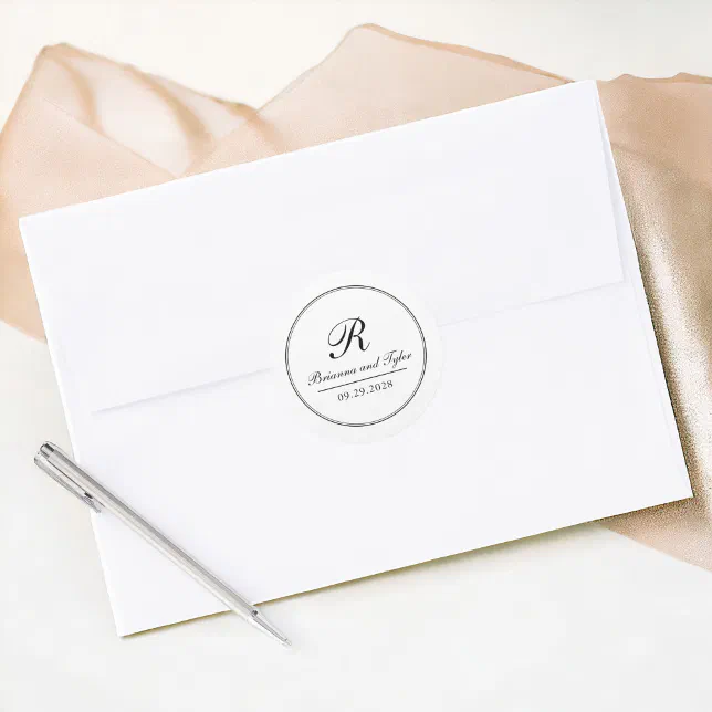 Simply Elegant Traditional Wedding Monogram Classic Round Sticker | Zazzle