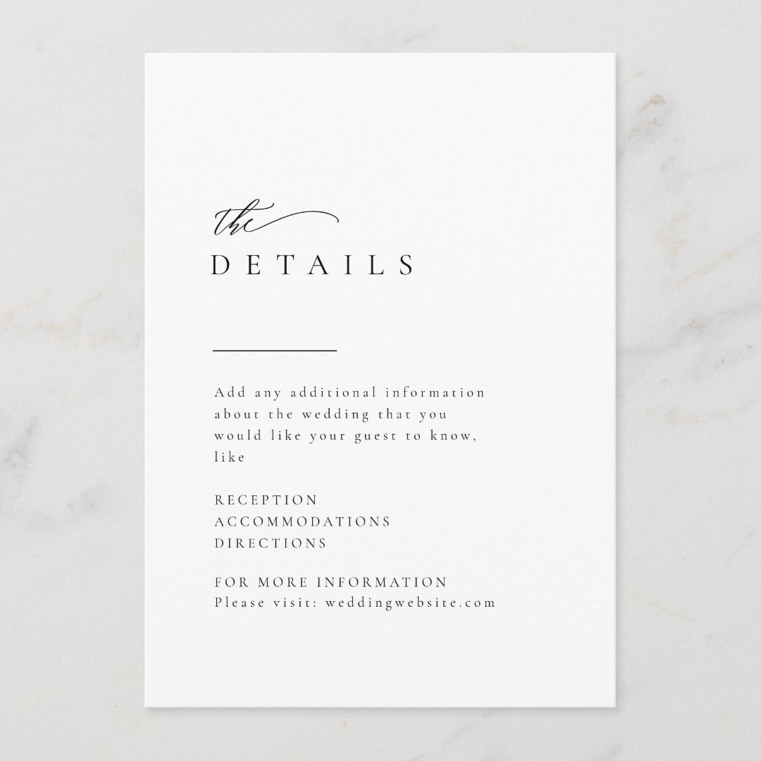 Simply Elegant Typography Modern Wedding Details Enclosure Card | Zazzle