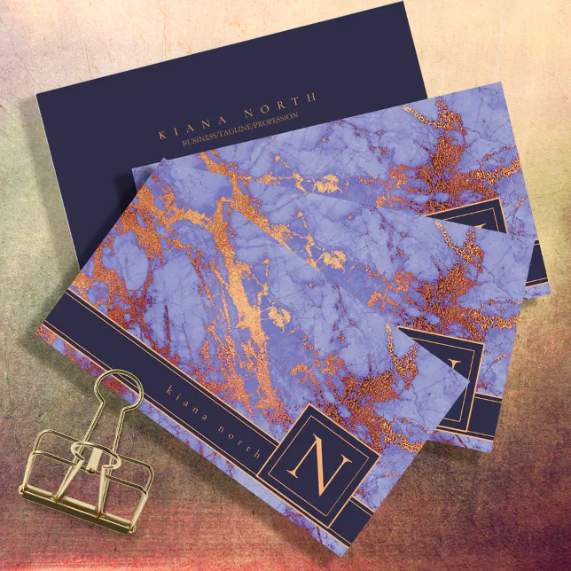 Simply Marble Monogram Purple and Gold Std ID672 Business Card | Zazzle