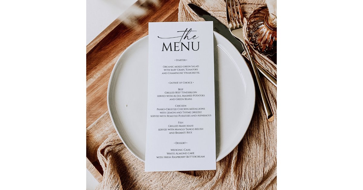 Simply Minimal Wedding Menu | Zazzle