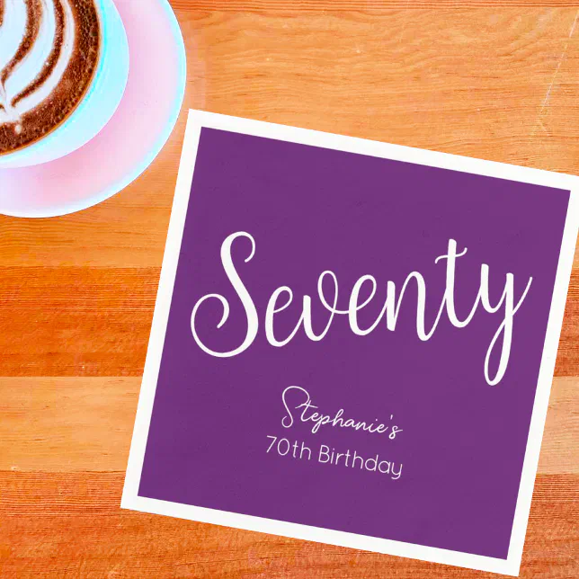 Simply Modern Script Autumn Purple 70th Birthday Napkins | Zazzle