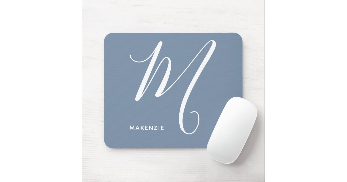 Simply Monogrammed Script Letter M Blue & White Mouse Pad | Zazzle