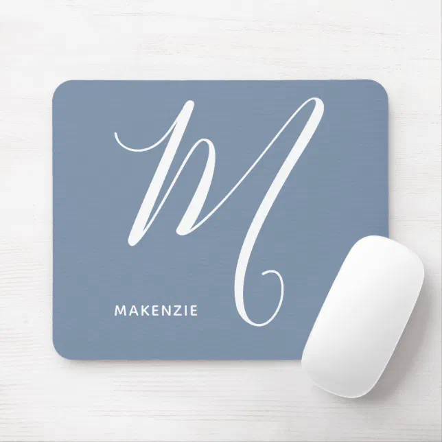 Simply Monogrammed Script Letter M Blue & White Mouse Pad | Zazzle