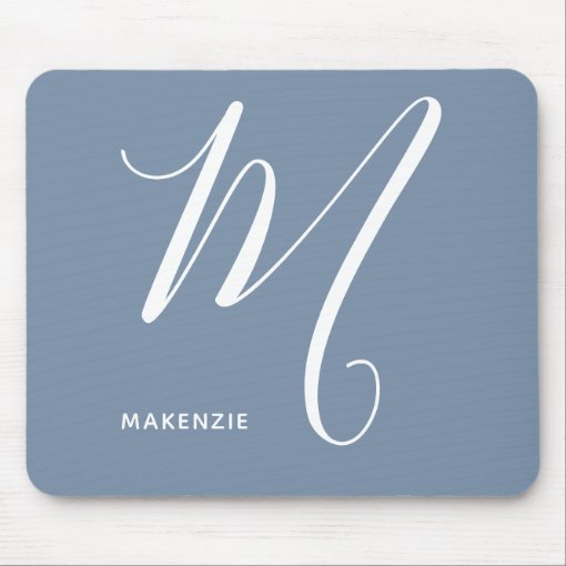 Simply Monogrammed Script Letter M Blue & White Mouse Pad | Zazzle
