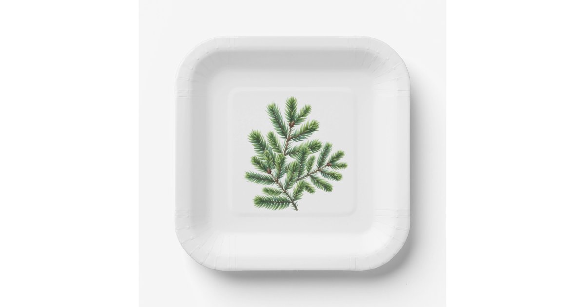 Simply Pine Greenery Paper Plates | Zazzle