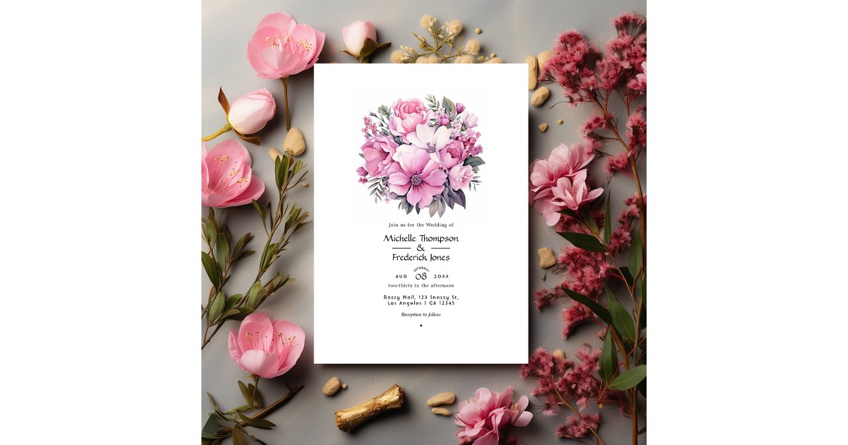 Simply Pink Floral Spring Wedding Invitation | Zazzle