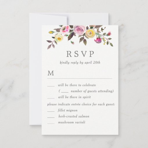 Simply Pretty Wedding RSVP with Menu Options Invitation | Zazzle
