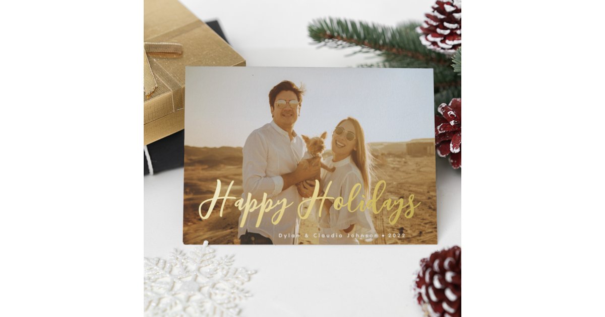 Simply Scripted Photo Foil Holiday Card | Zazzle