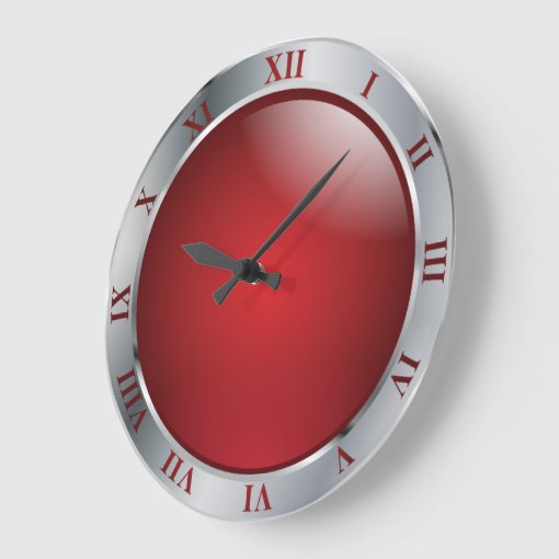 Simply Silver and Red Large Clock | Zazzle