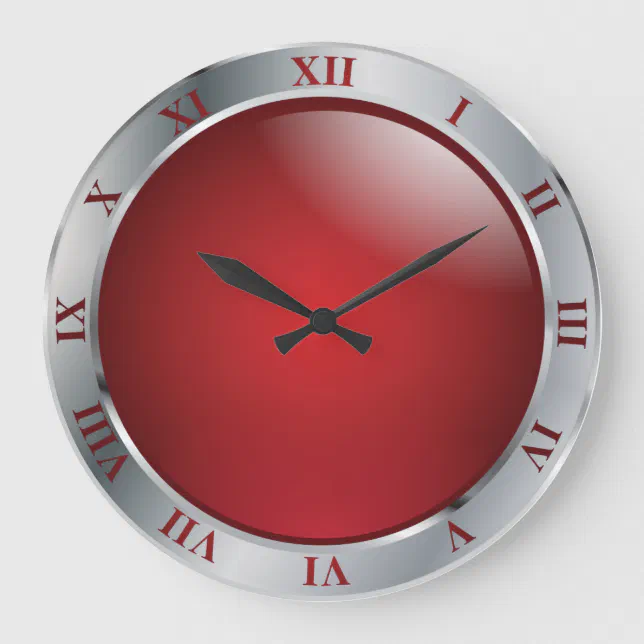 Simply Silver and Red Large Clock | Zazzle