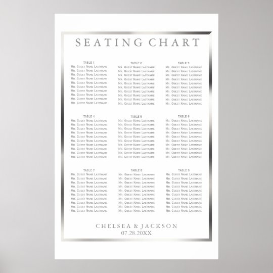 Simply Silver and White - 9 Seating Chart | Zazzle.com