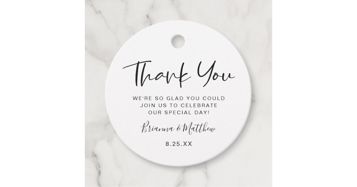 Simply Thank You | Black and White Personalized Favor Tags | Zazzle