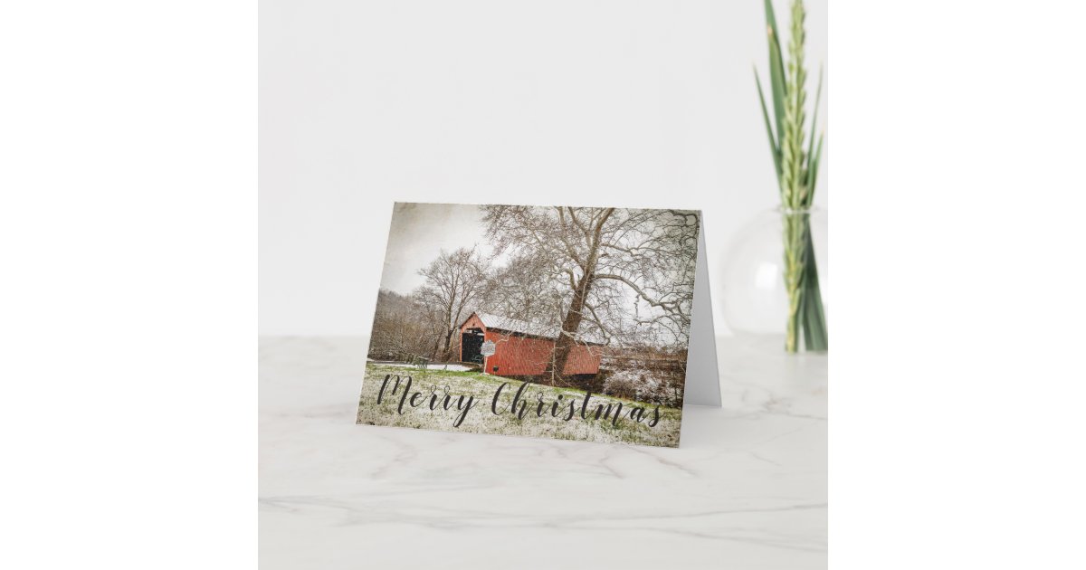 Simpson Creek Covered Bridge Merry Christmas Card | Zazzle
