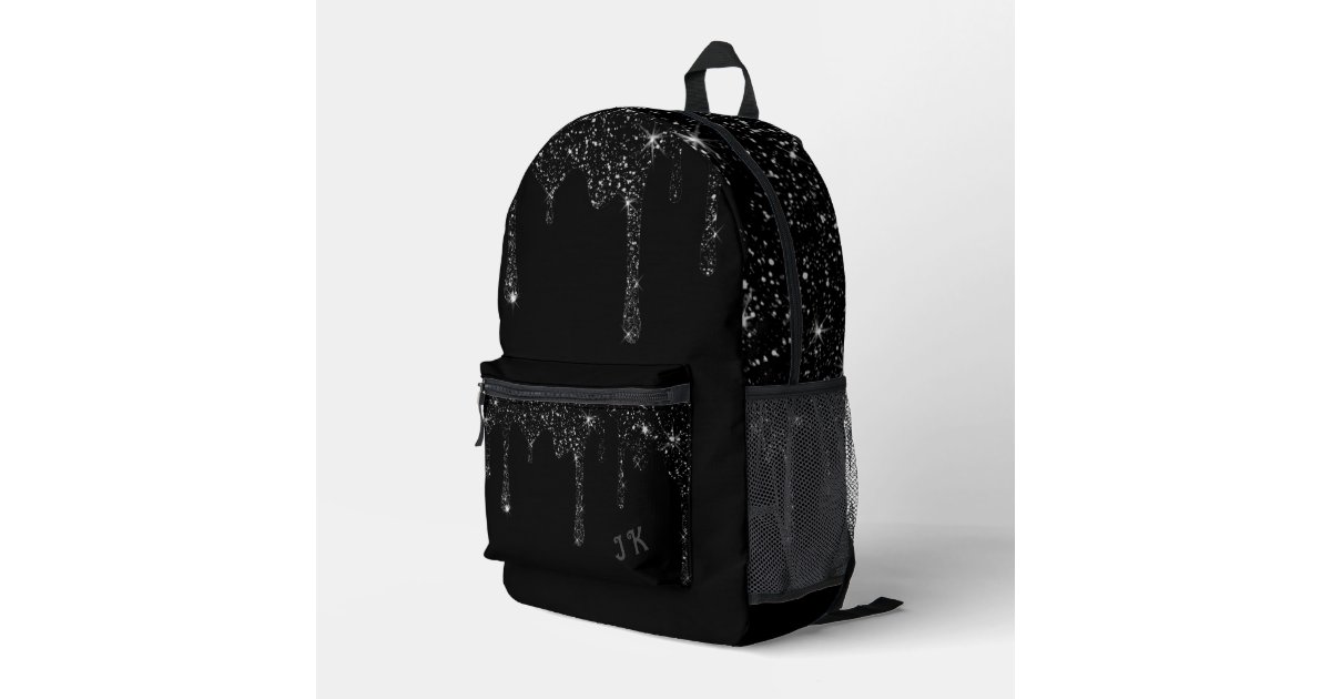 simulated black dripping glitter effect printed backpack | Zazzle