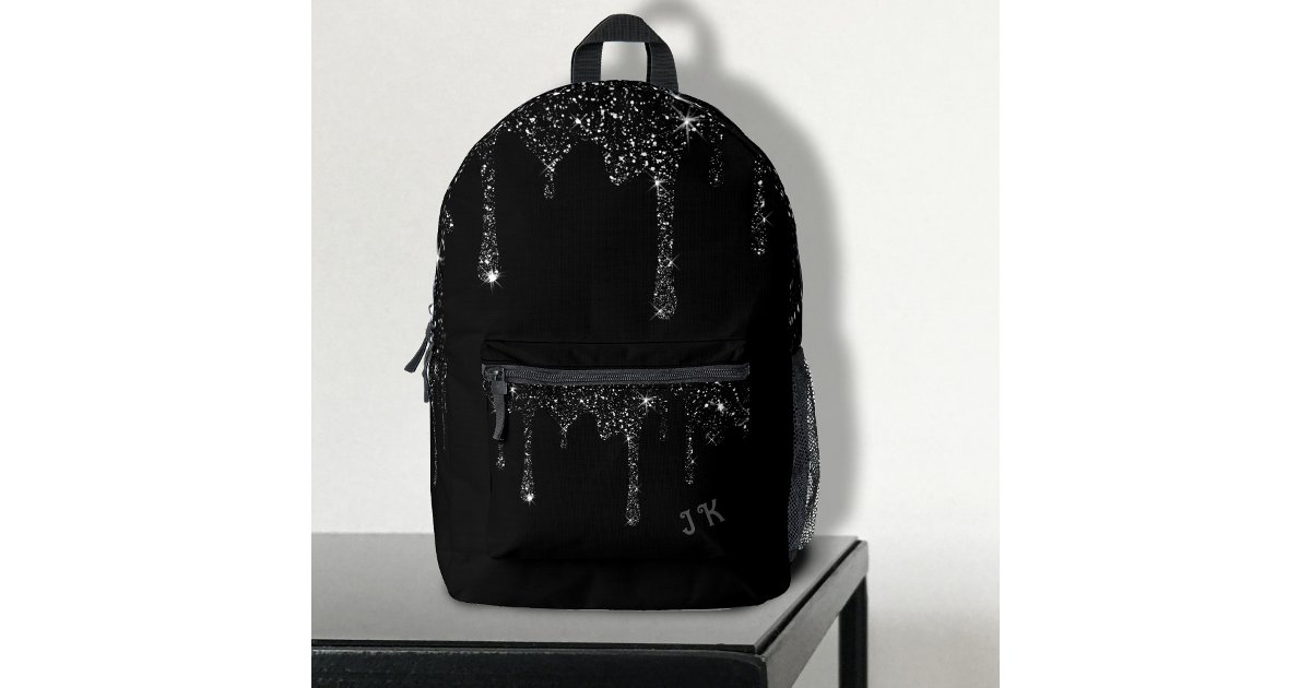 simulated black dripping glitter effect printed backpack | Zazzle