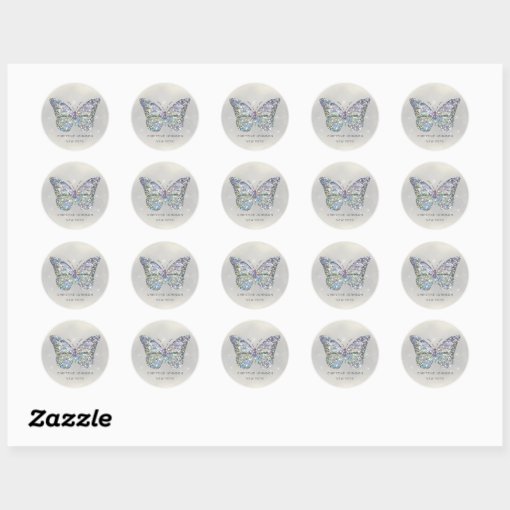 simulated glitter butterfly classic round sticker | Zazzle