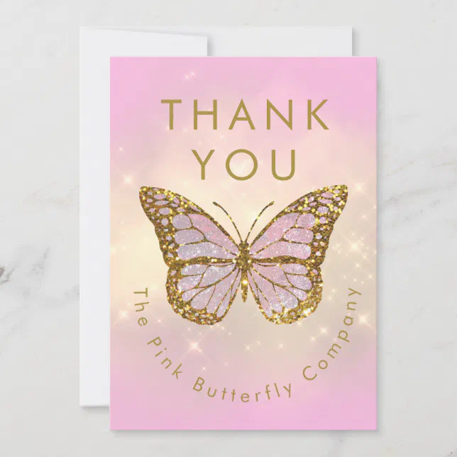 simulated glitter butterfly thank you card | Zazzle