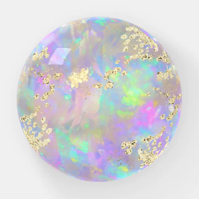 simulated glitter on faux iridescent opal texture paperweight | Zazzle