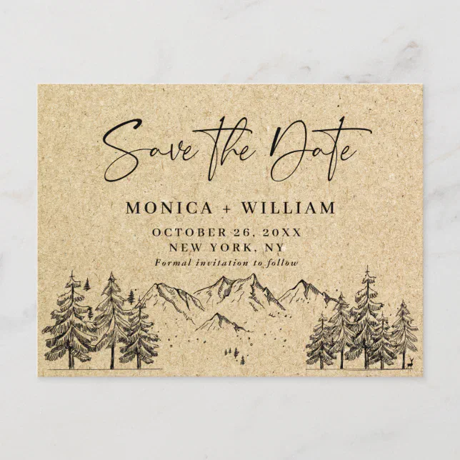 Simulated Kraft Paper Wedding Save the Date Postcard | Zazzle