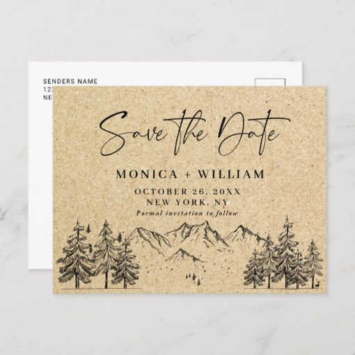 Simulated Kraft Paper Wedding Save the Date Postcard | Zazzle
