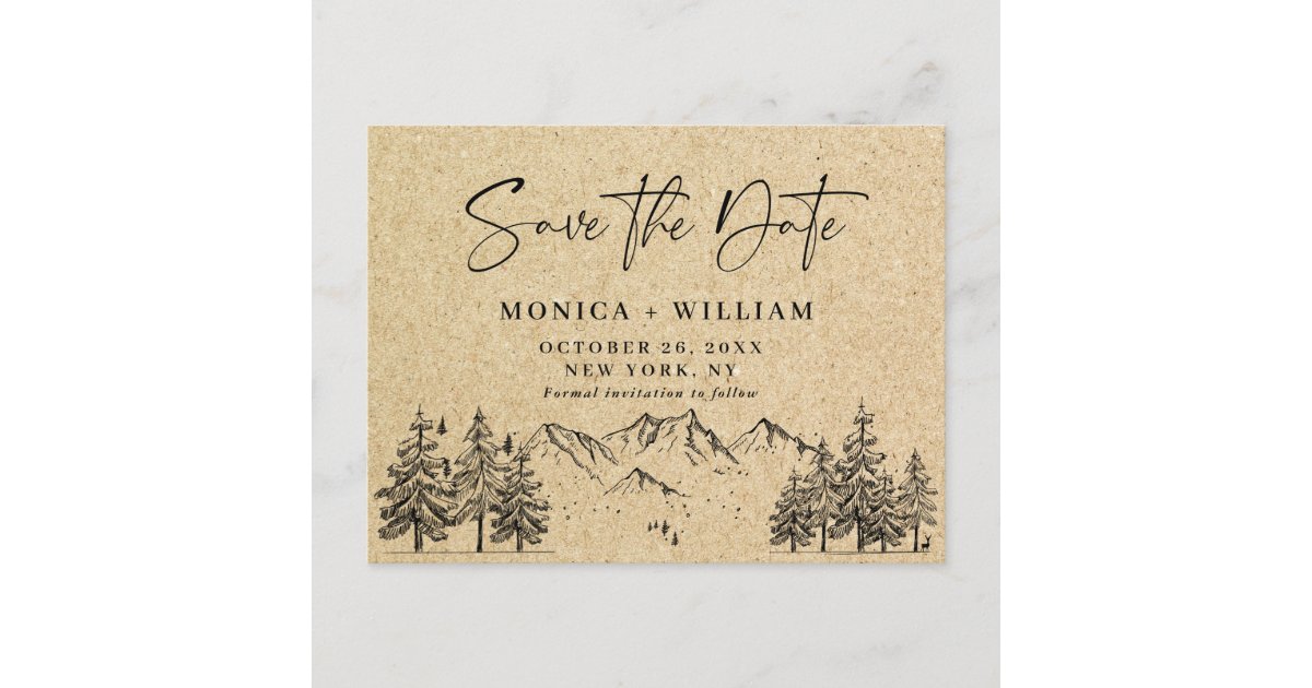Simulated Kraft Paper Wedding Save the Date Postcard | Zazzle