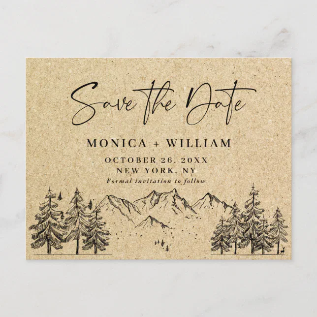 Simulated Kraft Paper Wedding Save the Date Postcard | Zazzle