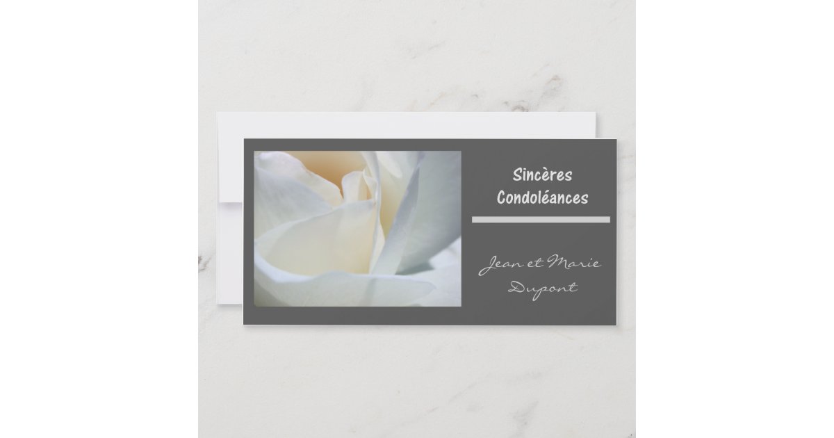 sinceres condoleances francais black white rose | Zazzle