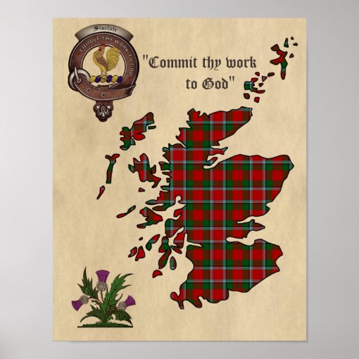 Sinclair Clan Badge and Tartan Poster 11x14 | Zazzle