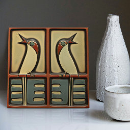 Sing Birds Symmetrical Art Deco Nouveau Wall Decor Ceramic Tile | Zazzle