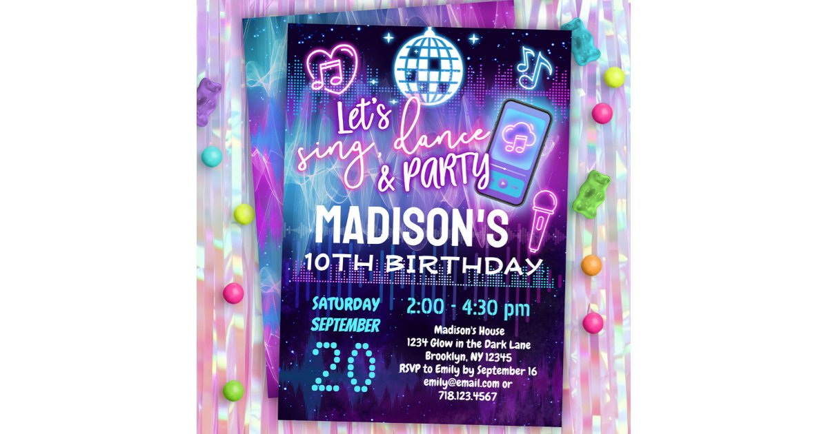 Sing, Dance & Party Girls Music Birthday Party Invitation | Zazzle