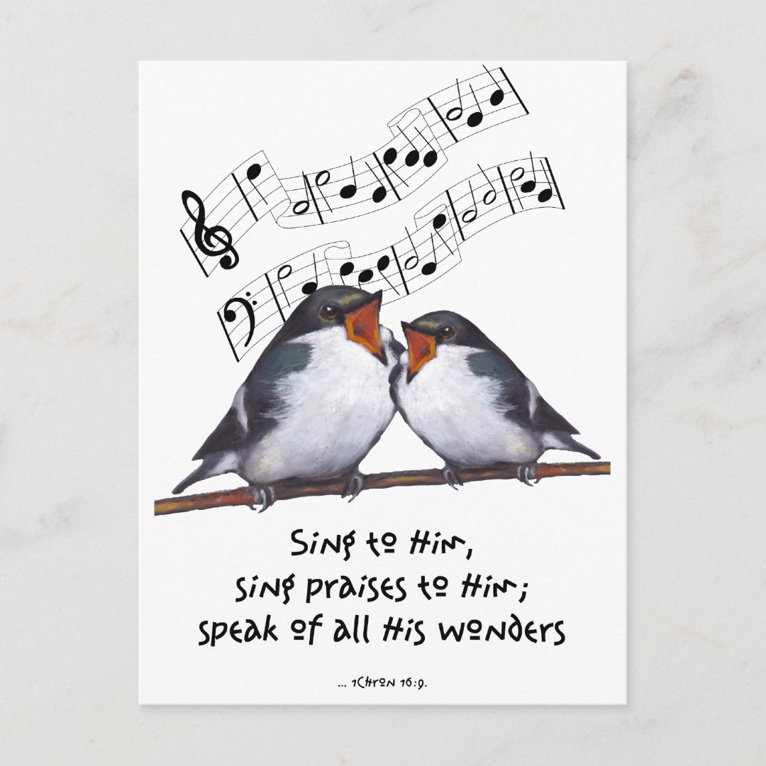 Sing Praise To God: Two Birds, Music Notes, Art Postcard | Zazzle