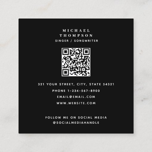 Singer Musician Artist Photo Performer QR Code Square Business Card ...
