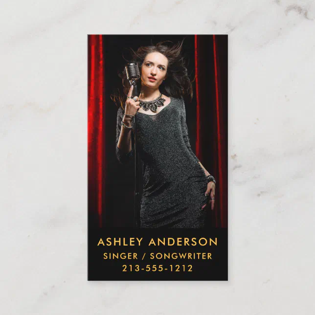 Singer Musician Full Photo Promo Gold Business Card | Zazzle