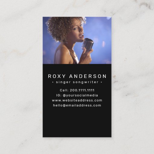 Singer Musician Modern Black Business Card | Zazzle