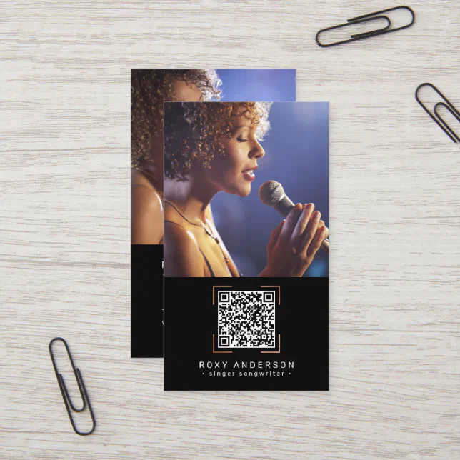 Singer Musician Modern Black QR Code Business Card | Zazzle