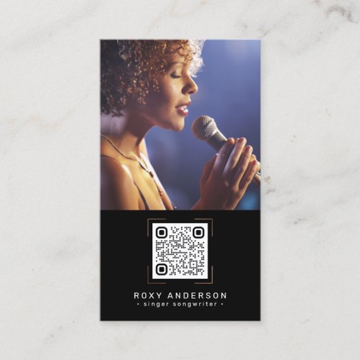Singer Musician Modern Black Qr Code Business Card Zazzle
