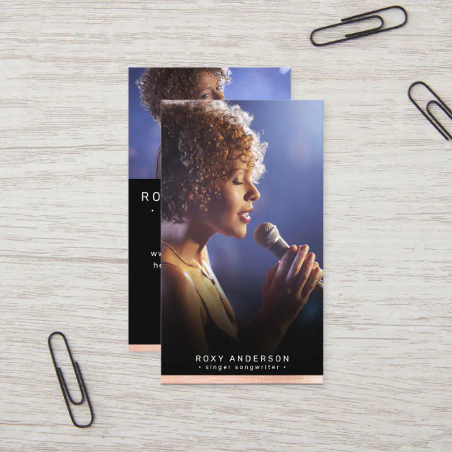 Singer Musician Modern Black Rose Gold Foil Business Card | Zazzle