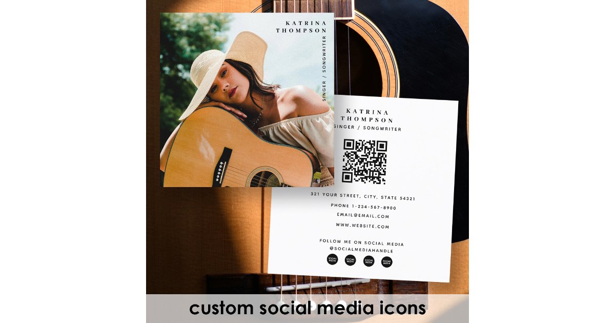 Singer Musician Photo Guitarist QR Code Square Business Card | Zazzle