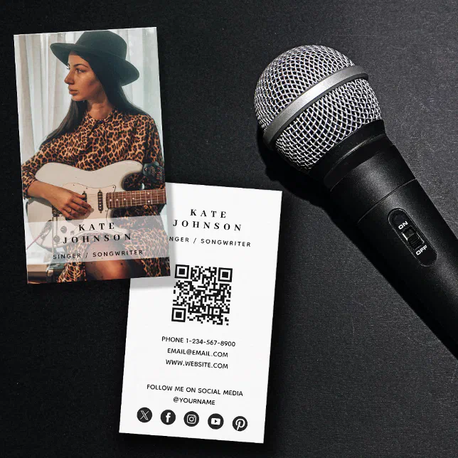 Singer Musician Photo Social Media QR Code Business Card | Zazzle