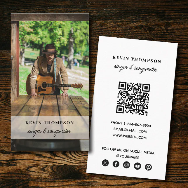 Singer Musician Photo Social Media QR Code Script Business Card | Zazzle