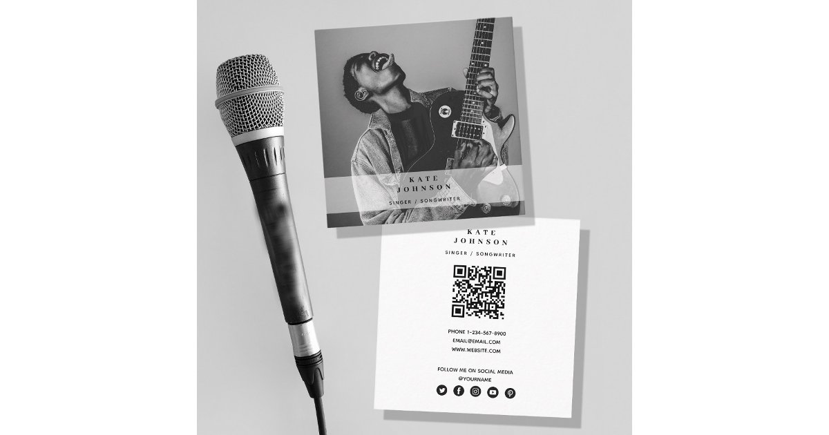 Singer Musician Photo Social Media QR Code Square Business Card | Zazzle